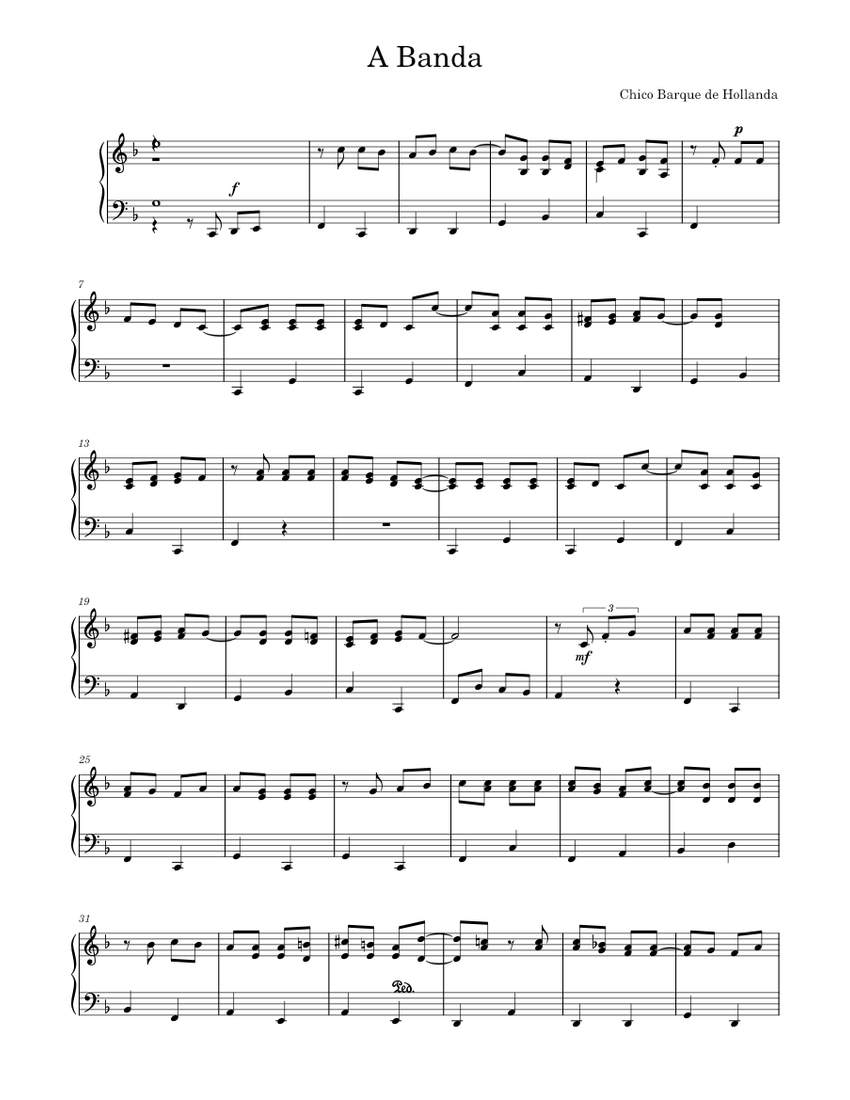 A Banda – Chico Buarque Sheet music for Piano (Solo) | Musescore.com