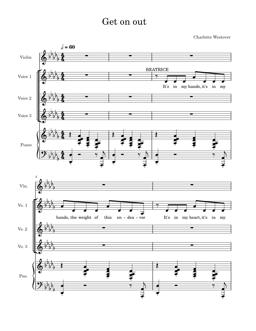 Get on out Sheet Music for Piano, Vocals, Violin (Mixed Quintet ...