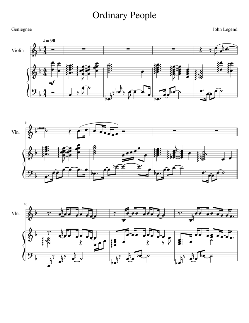 Ordinary People Sheet music for Piano, Violin (Piano-Voice) | Musescore.com