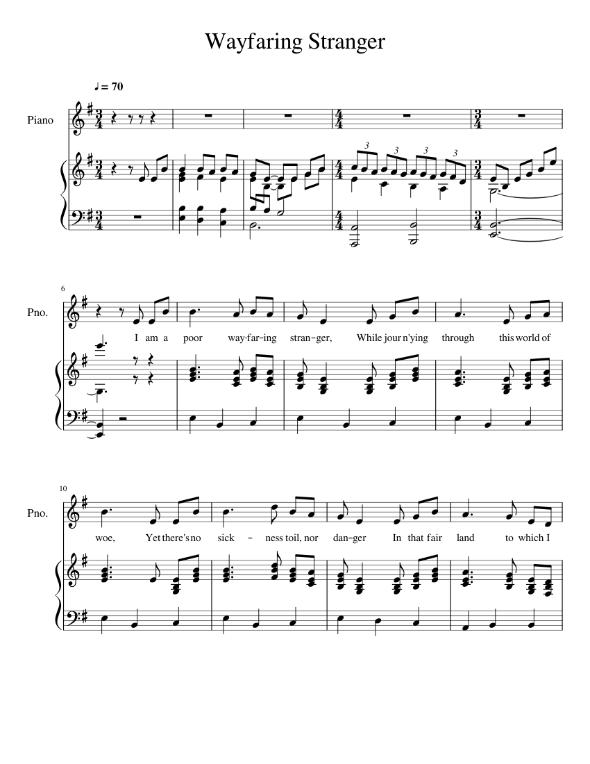 Wayfaring Stranger Sheet music for Piano (Piano Duo) | Musescore.com