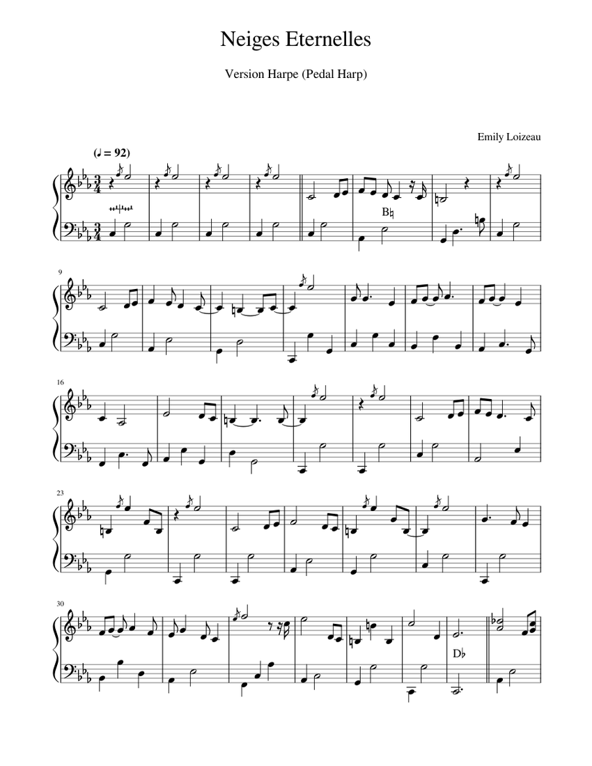 Neiges Eternelles – Emily Loizeau - Pedal Harp - piano tutorial