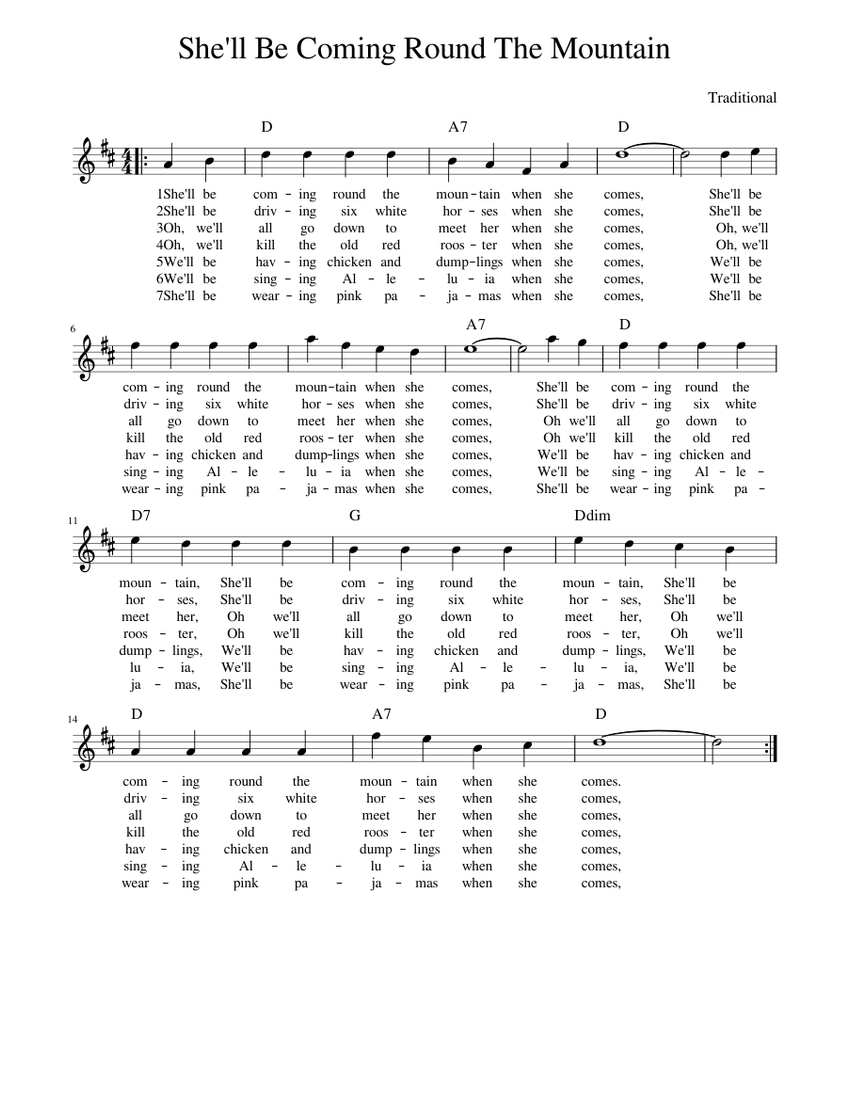 Traditional music - She'll Be Coming Round The Mountain Sheet music for ...