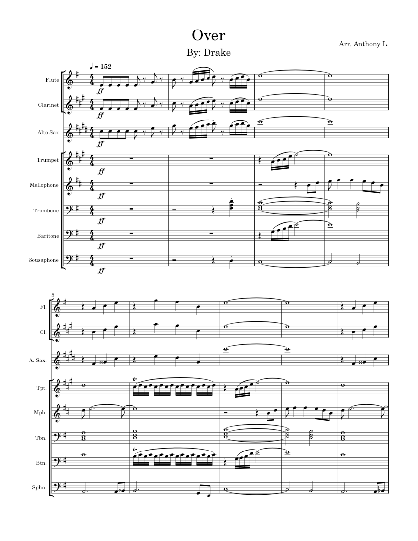 Over – Drake Sheet music for Trombone, Flute, Clarinet in b-flat ...