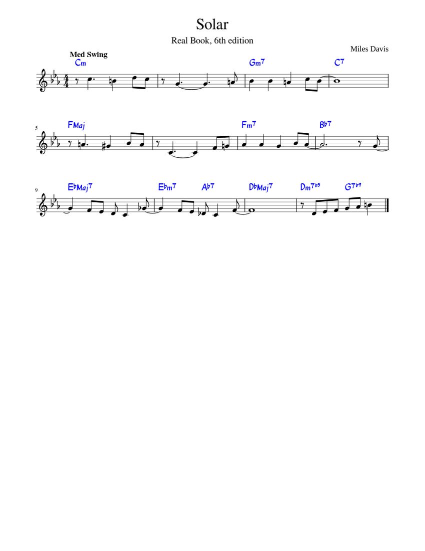 Solar – Miles Davis Sheet Music with Chords for Piano (Solo) easy ...