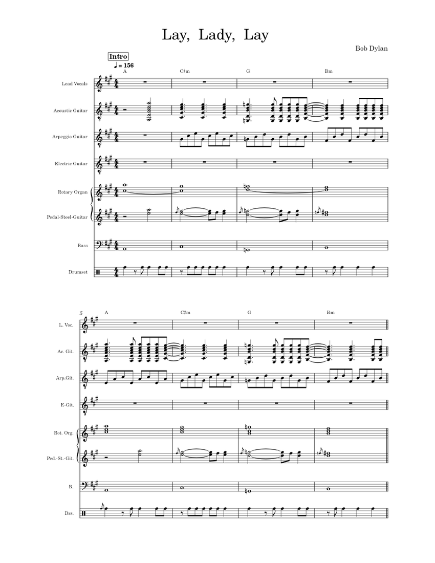 Lay, Lady, Lay – Bob Dylan Sheet music for Organ, Vocals, Guitar, Bass ...