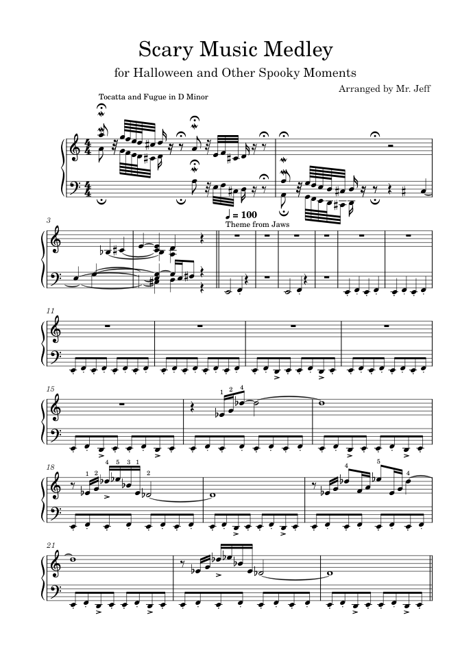 Scary Music Medley Sheet music for Piano (Solo) | Musescore.com