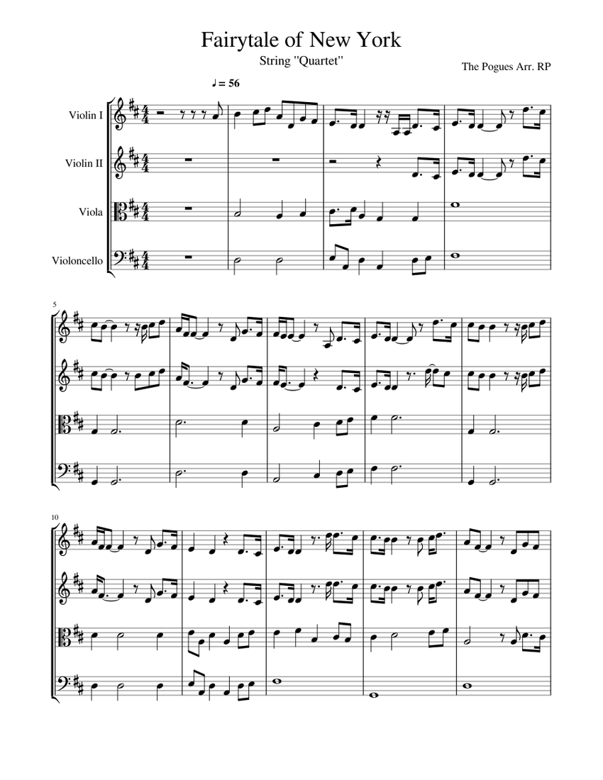 Fairytale of New York Sheet Music for Violin, Viola, Cello (String ...
