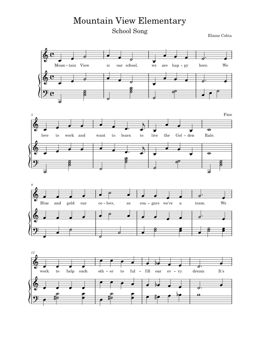 Mountain View Elementary School Song – Elaine Cobia Sheet music for ...