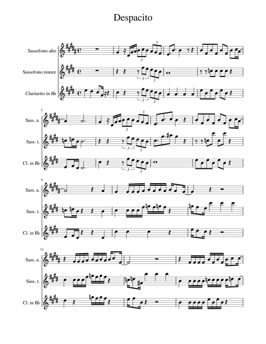 Despacito - Luis Fonsi Sheet music for Clarinet in b-flat, Saxophone ...