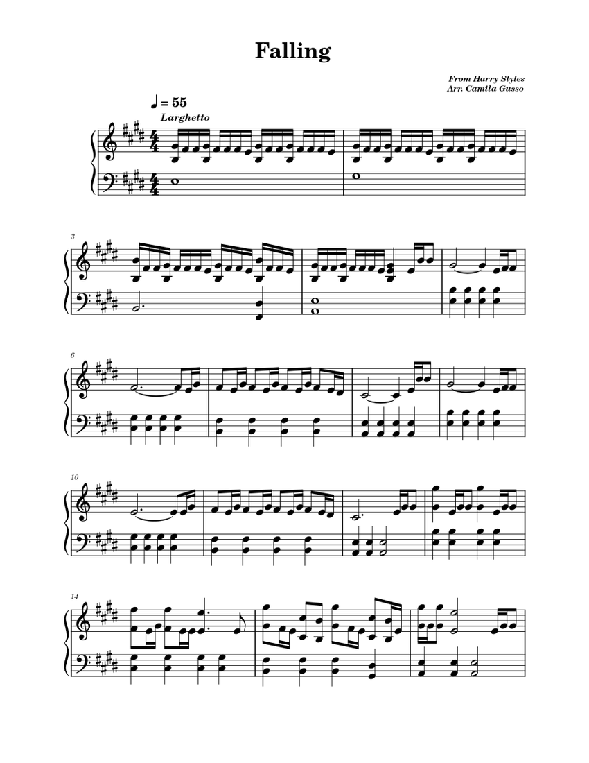 Falling by Harry Styles. Arr: Camila Gusso Sheet Music for Piano (Solo ...