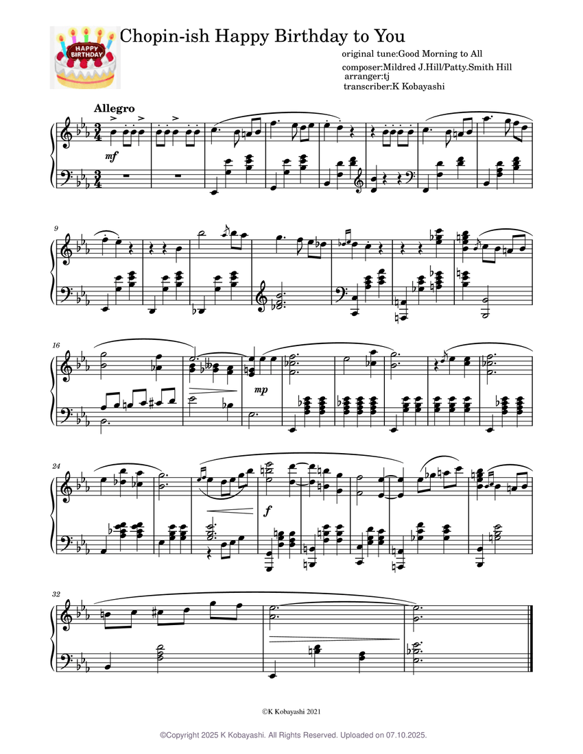 Chopin-ish Happy Birthday to You Sheet Music for Piano (Solo) | MuseScore.com