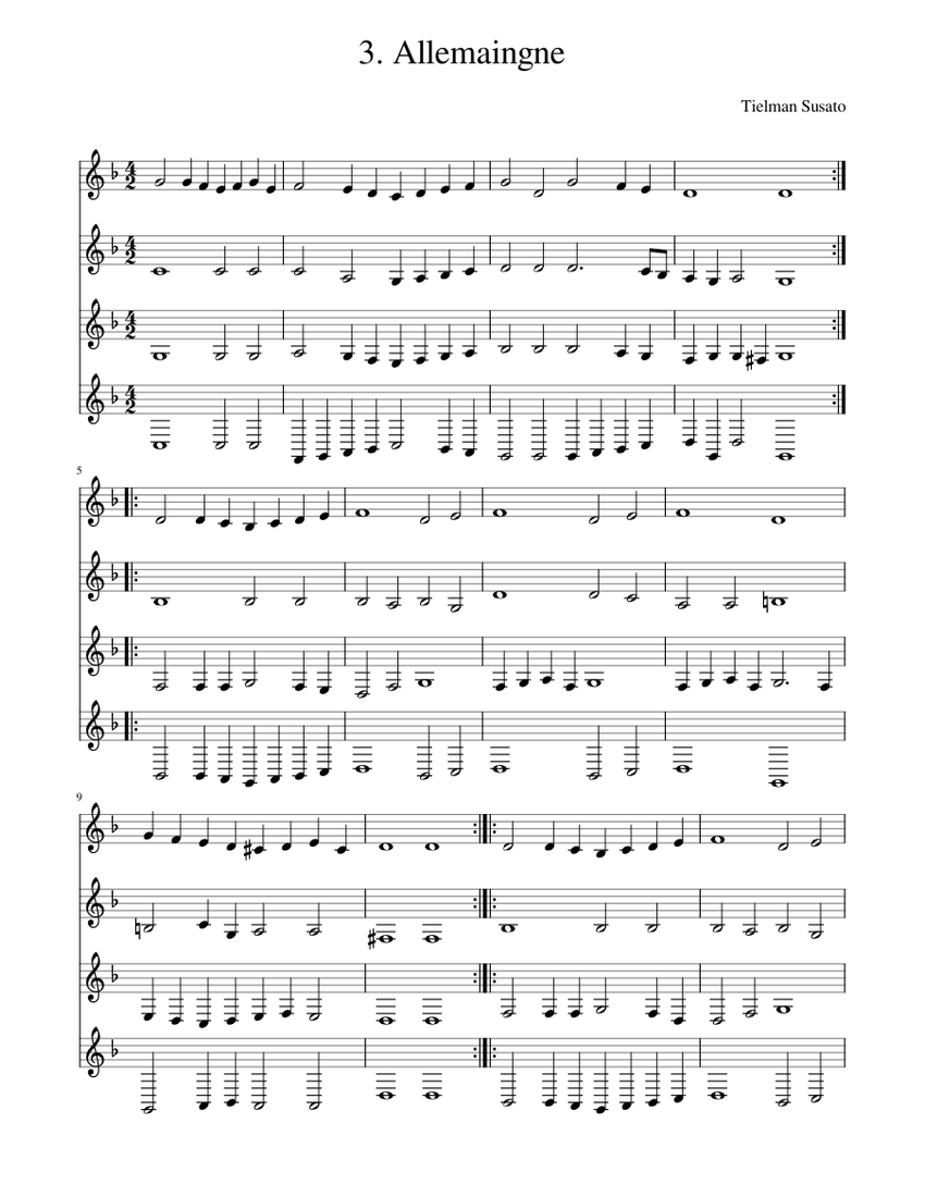 Tielman Susato - 3. Allemaingne Sheet music for Piano (Mixed Quartet ...