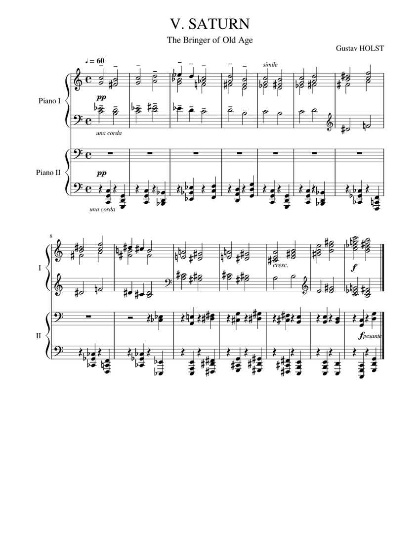 SATURNO Sheet Music for Piano (Piano Duo) | MuseScore.com