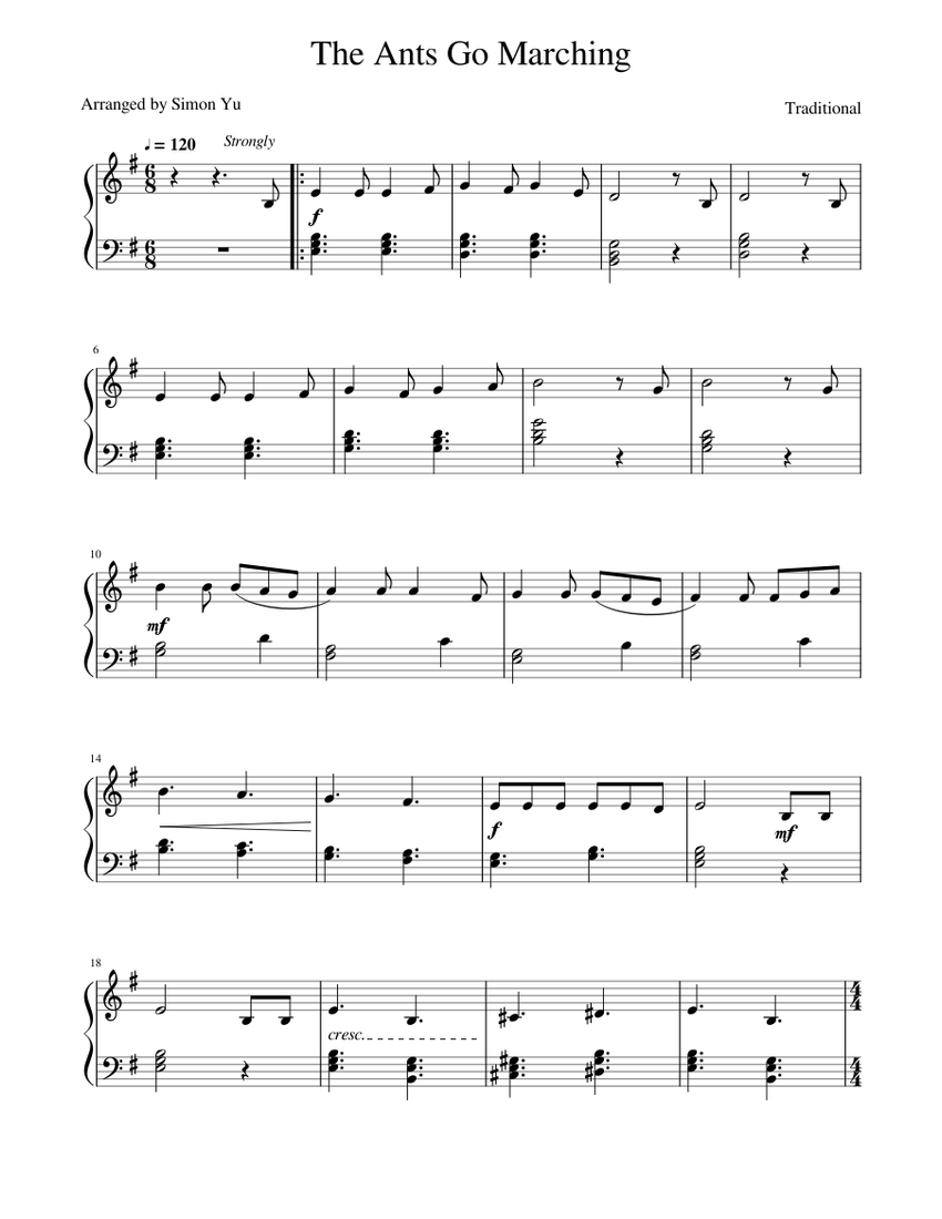 The Ants Go Marching Sheet Music for Piano (Solo) easy | MuseScore.com