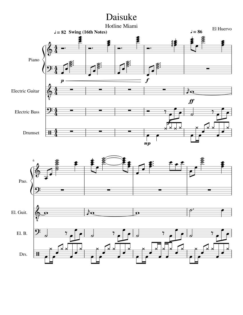 Daisuke Sheet Music for Piano, Guitar, Bass guitar, Drum group (Mixed ...