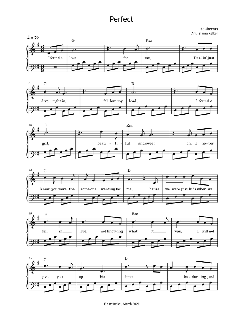 Ed Sheeran - Pefect (easy for beginners) Sheet music for Piano (Solo ...