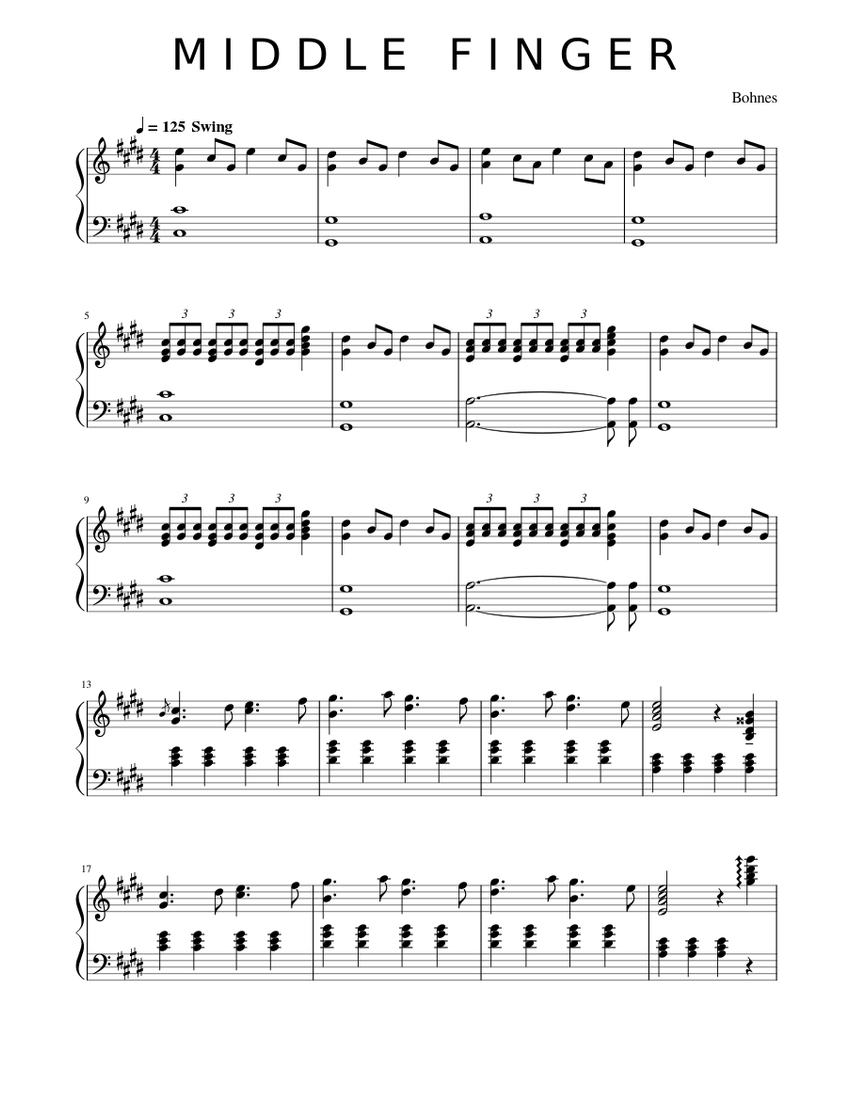Middle Finger Sheet Music for Piano (Solo) | MuseScore.com