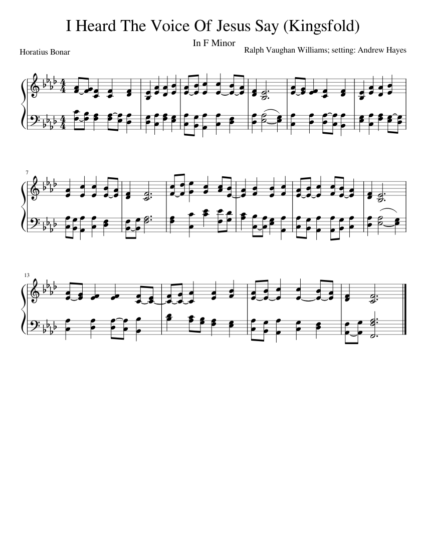 I Heard The Voice Of Jesus Say (Kingsfold) Sheet Music for Piano (Solo ...