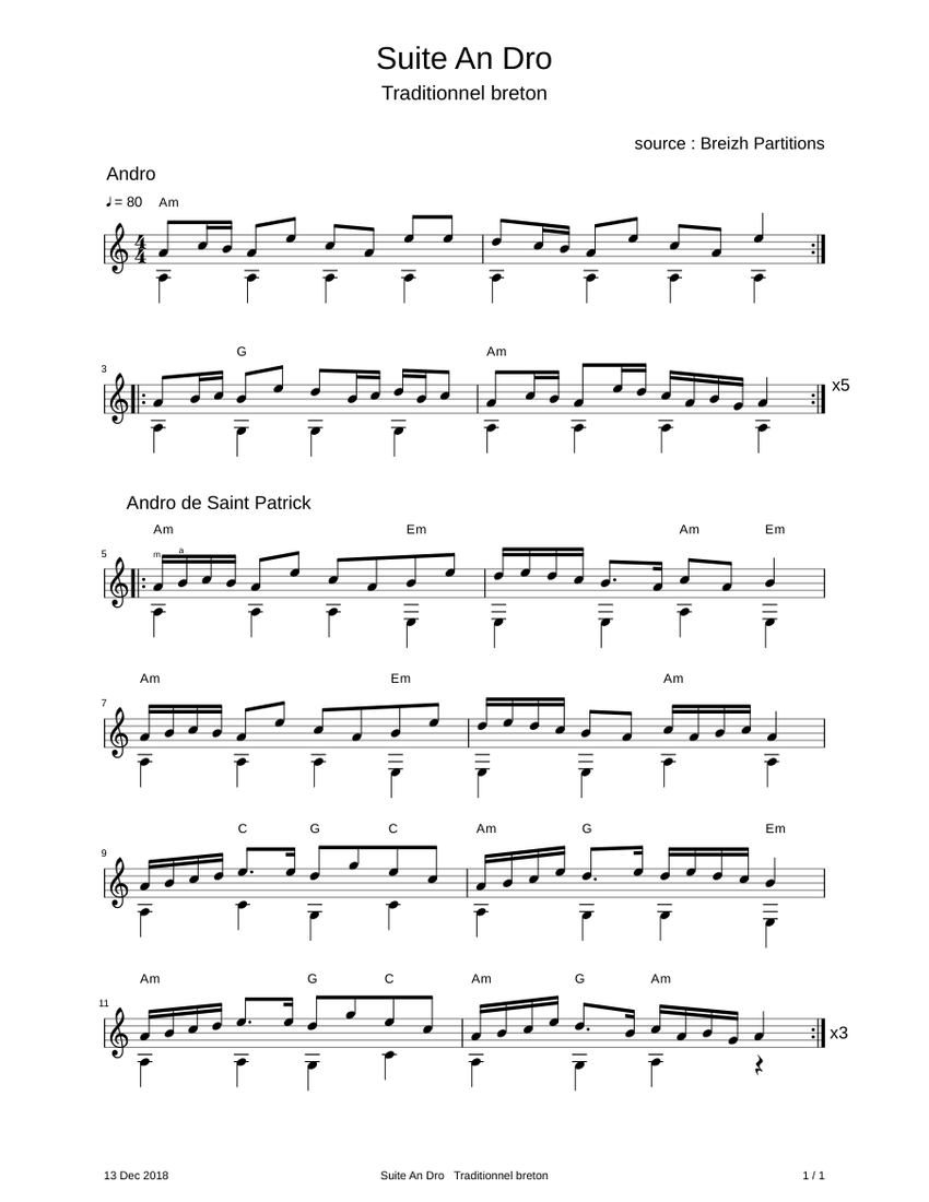 Suite An Dro Sheet music for Guitar (Mixed Duet) | Musescore.com