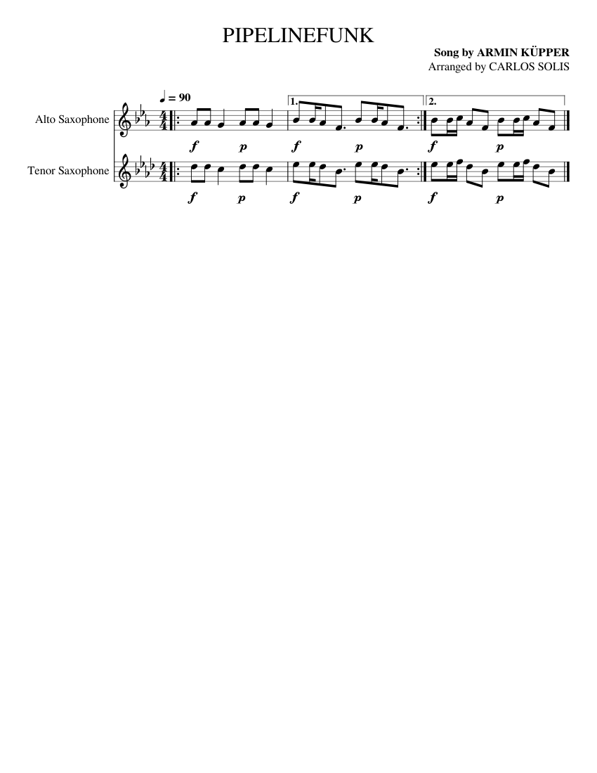PIPELINEFUNK by CARLIT0CHURRIT0 Sheet Music for Saxophone alto, Saxophone tenor (Woodwind Duet ...