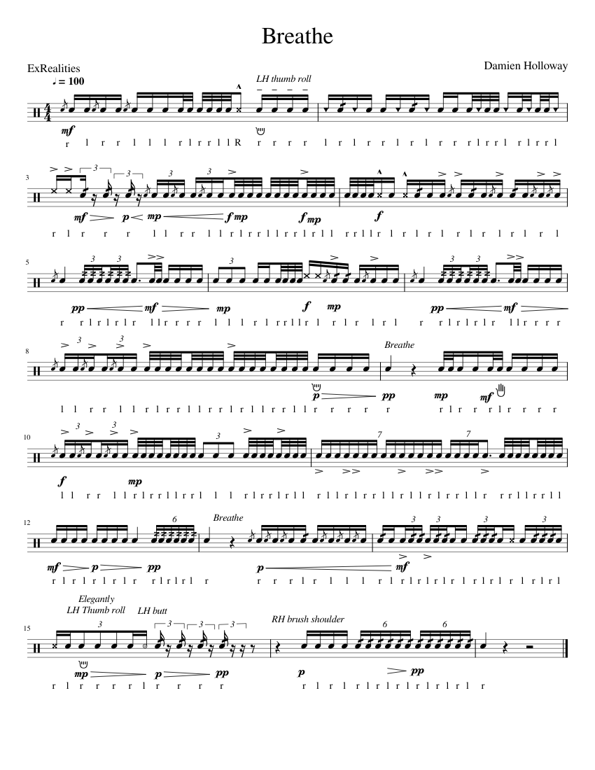 breathe Sheet Music for Snare drum (Solo) | MuseScore.com