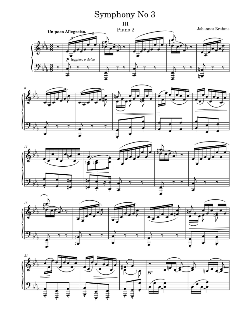 Symphony No.3, Mvm. 3 Piano 2 – Johannes Brahms - piano tutorial