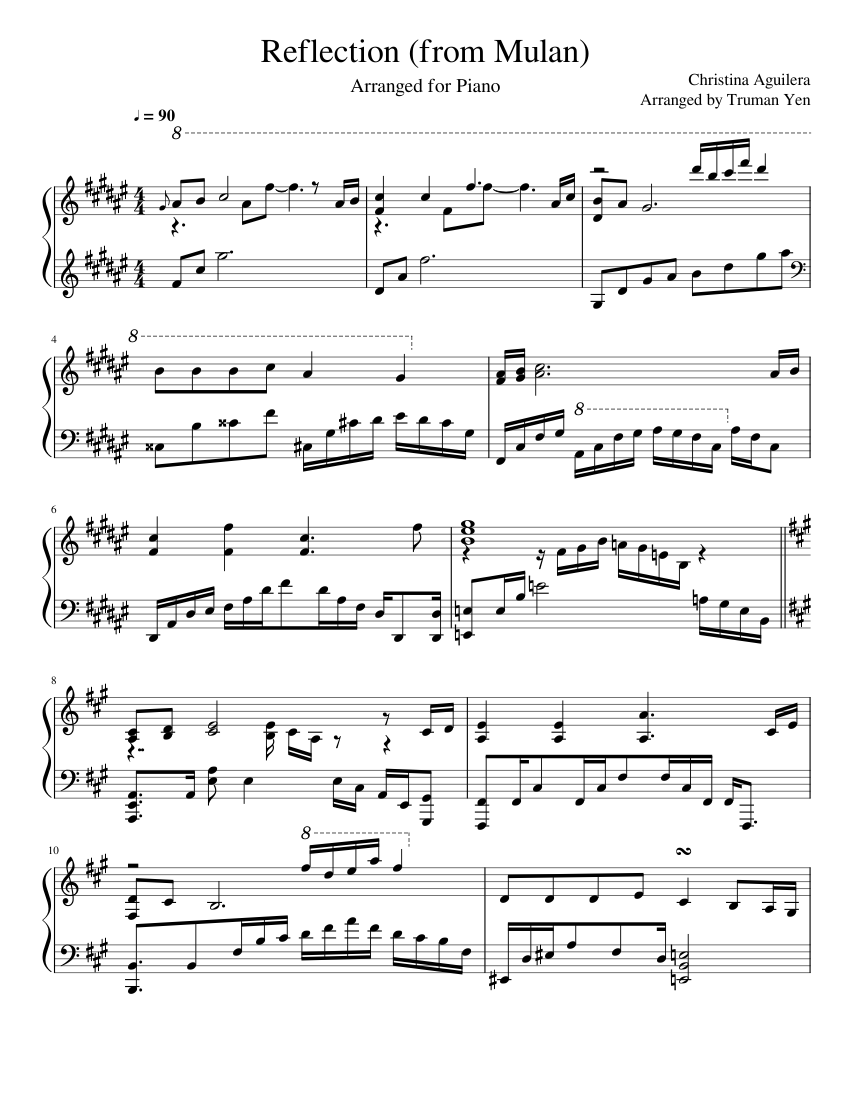 Reflection (from Mulan) for Advanced Piano Sheet music for Piano (Solo ...