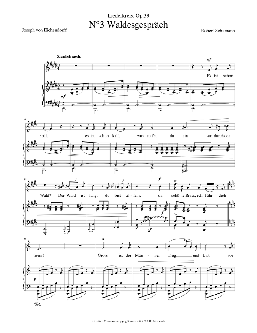 Robert Schumann: Liederkreis Op 39 N° 3 "Waldesgesprach" Sheet music ...