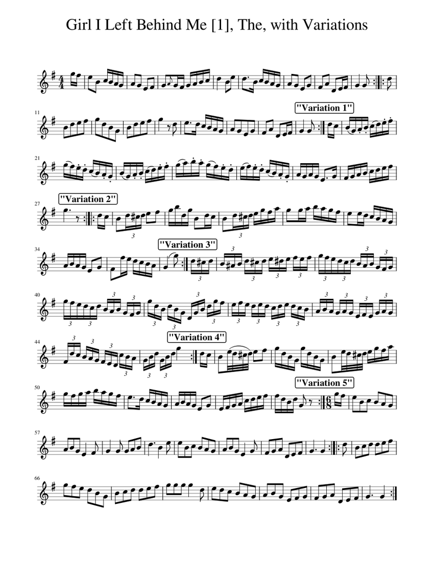 Girl I Left Behind Me [1], The, with Variations Sheet Music for Piano ...