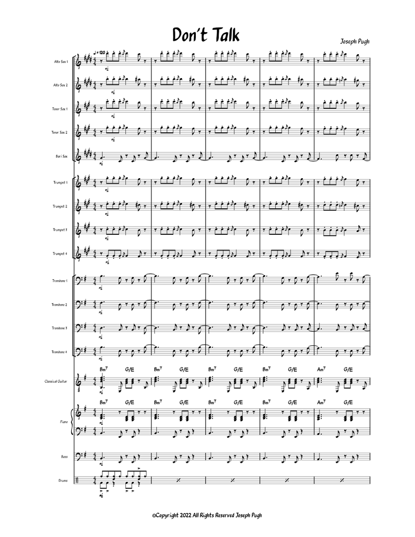 Don't Talk By Joseph Pugh Sheet Music with Chords for Piano, Trombone ...