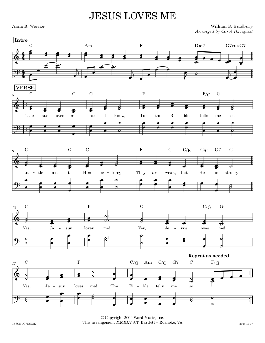 Jesus Loves Me Sheet Music with Chords for Piano (Solo) | MuseScore.com