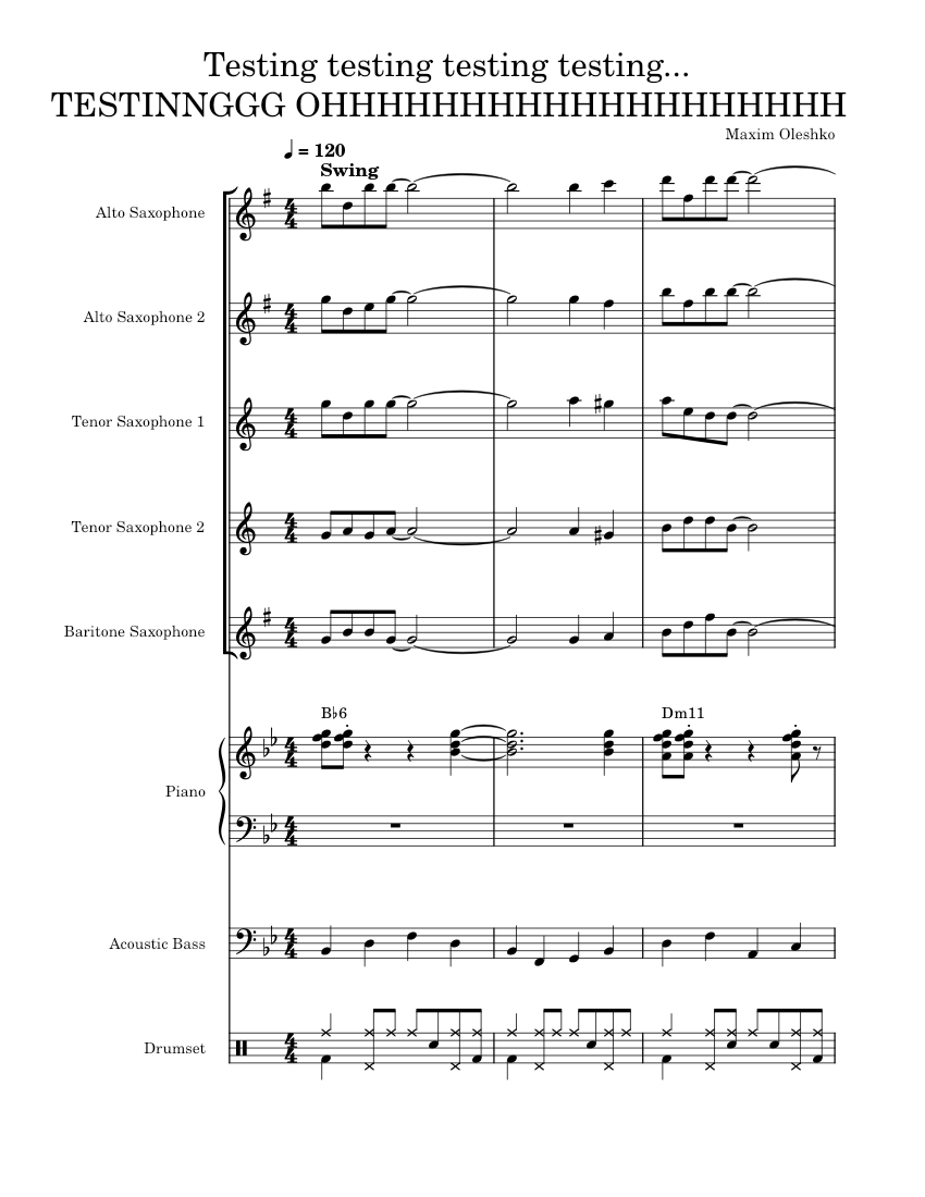 Testing testing testing testing.. Sheet music for Piano, Saxophone alto ...