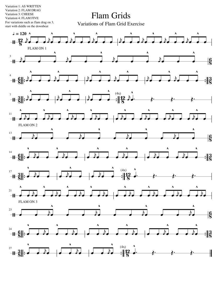 Flam Grids Sheet Music for Snare drum (Marching Band) | MuseScore.com