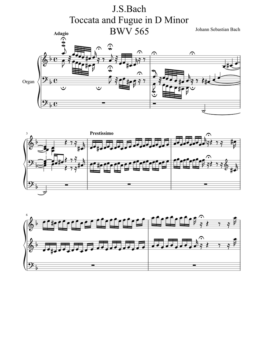 J S Bach Toccata and Fugue in D Minor BWV 565 Sheet music for Organ ...