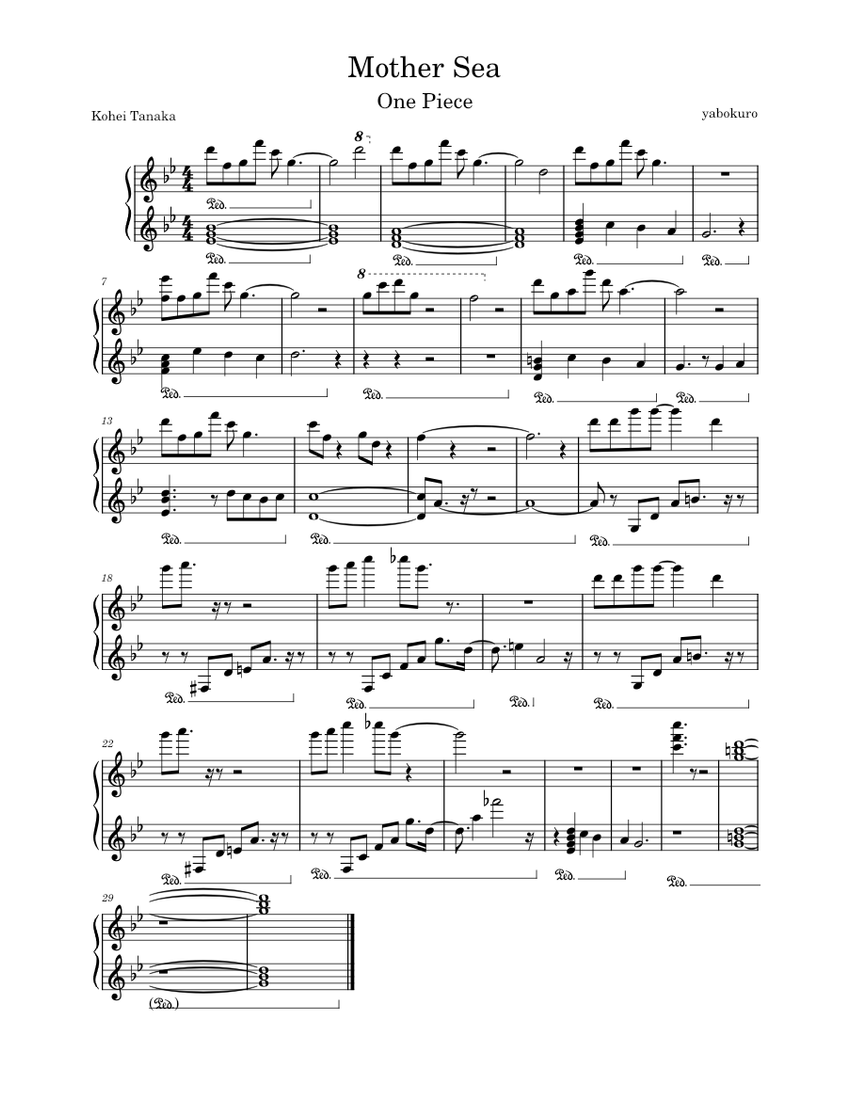 Mother Sea – One Piece - piano tutorial