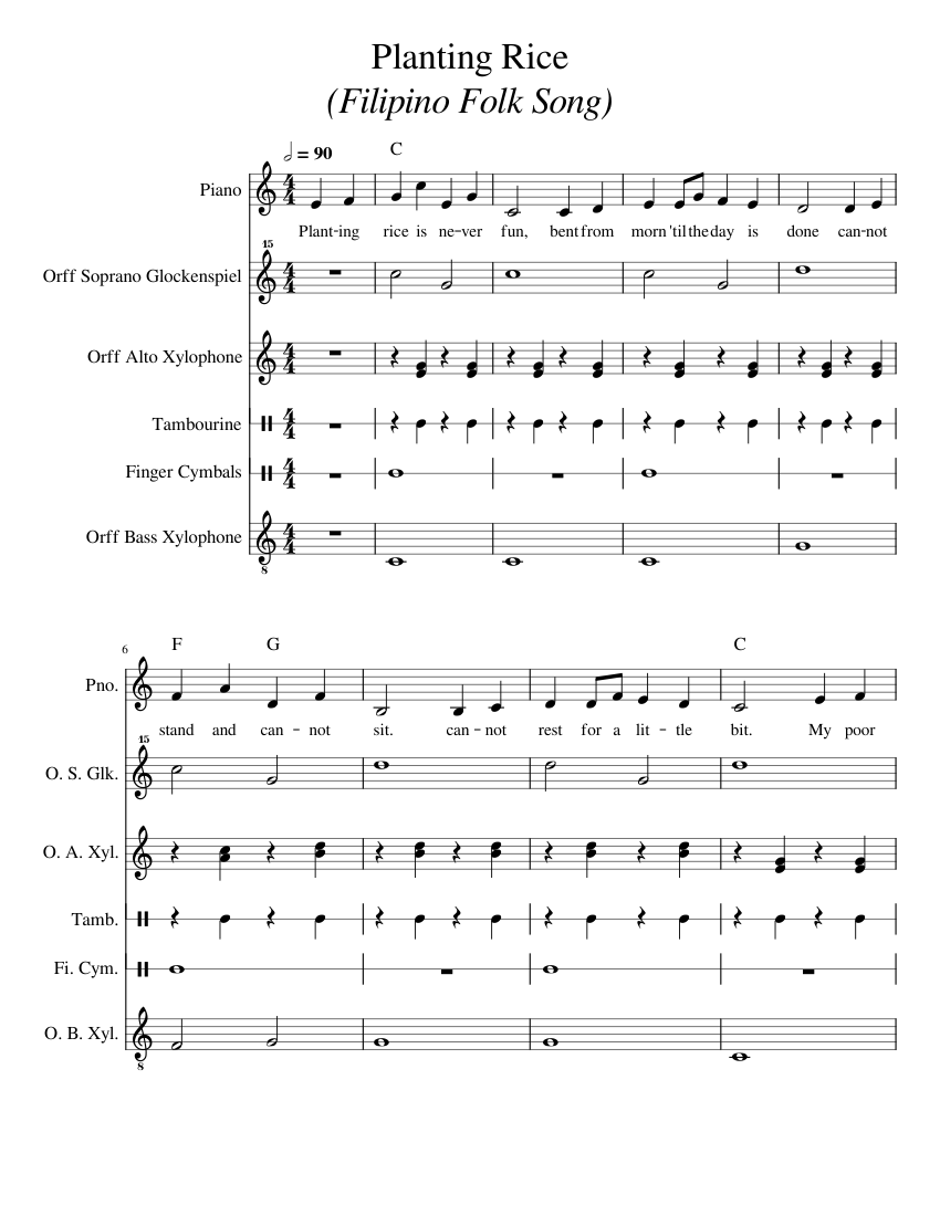 Planting_Rice_(Filipino_Folk_Song) Sheet Music for Piano, Tambourine ...