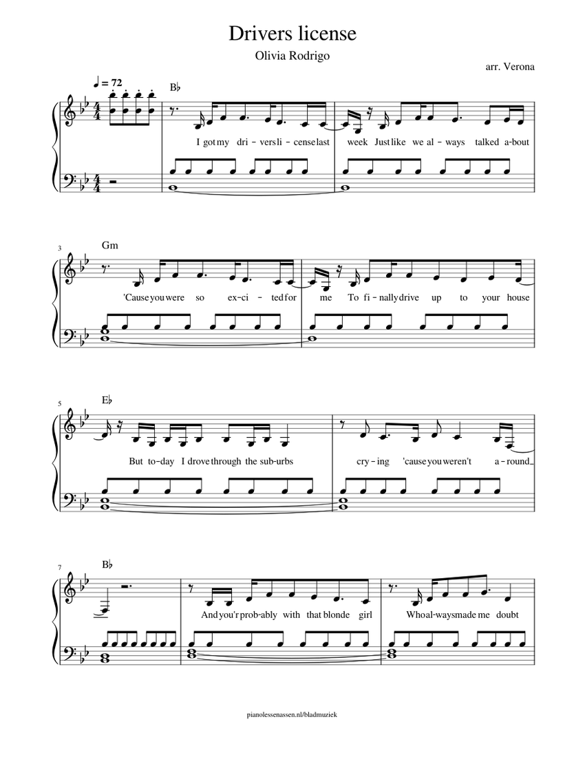 Drivers license - Olivia Rodrigo for beginner piano (EASY piano) Sheet ...