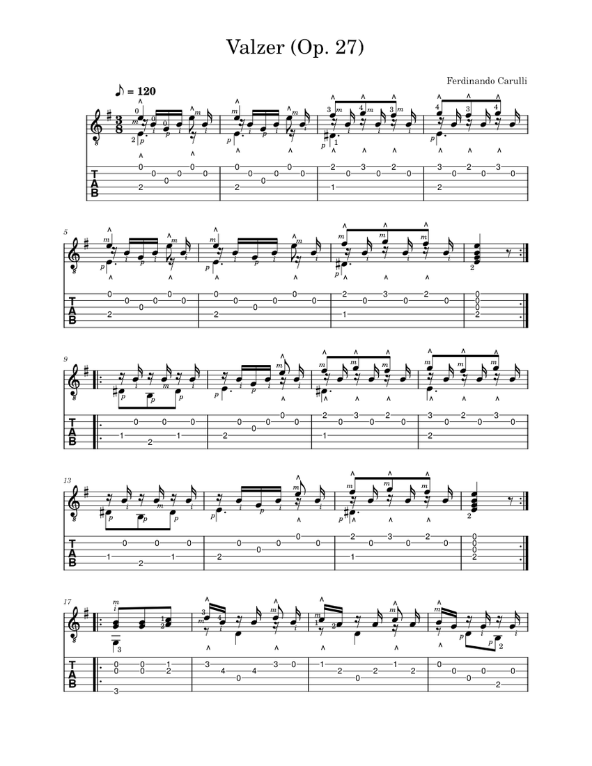 Méthode complète, Op.27 – Ferdinando Carulli Carulli - Etude 5 Sheet ...