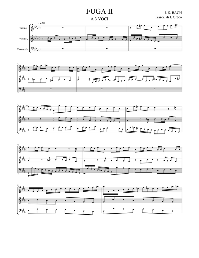 FUGA II - J. S. BACH Sheet music for Violin, Cello (String Trio) | Musescore.com