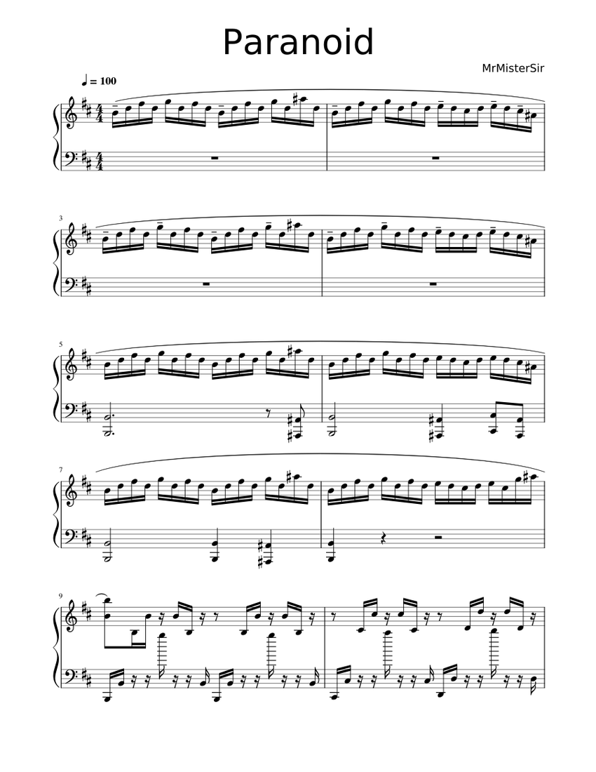 Paranoid Sheet music for Piano (Solo) | Musescore.com