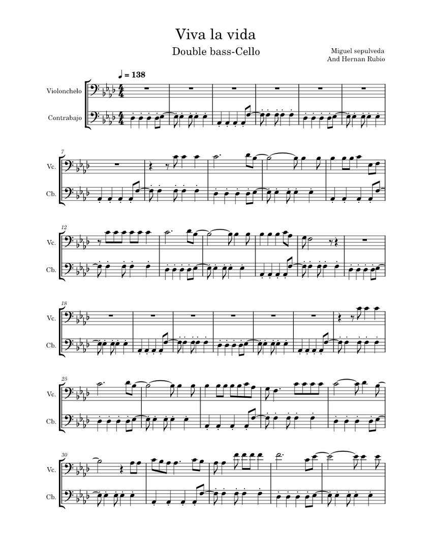 Viva_la_vida Sheet music for Contrabass, Cello (String Duet ...