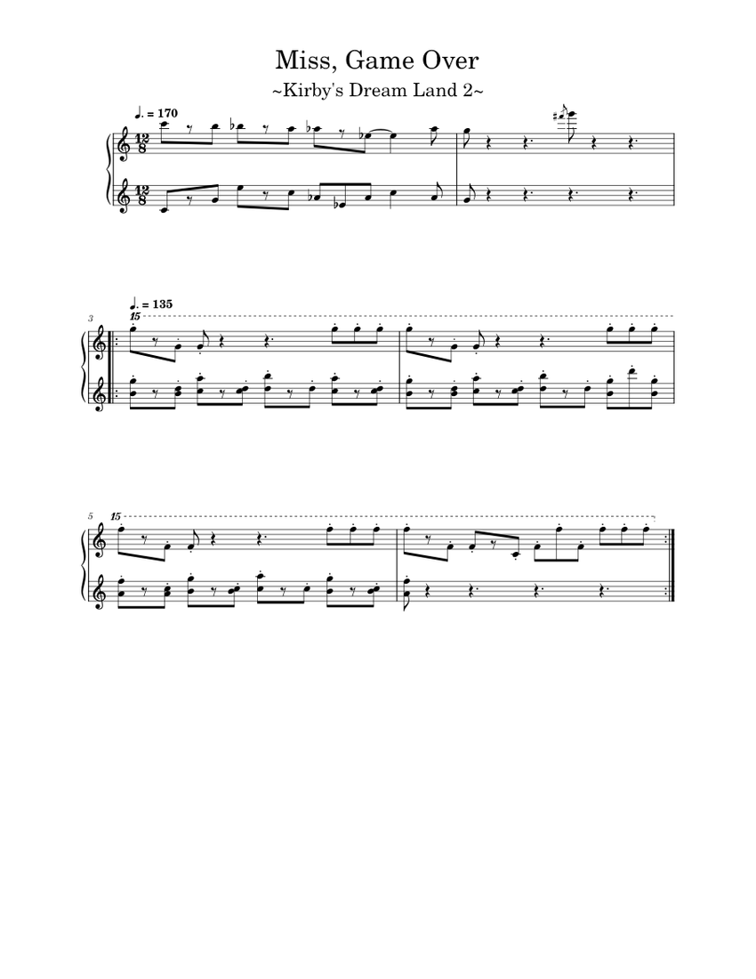 Game Over – Kirby's Dream Land 2 Sheet music for Piano (Solo ...