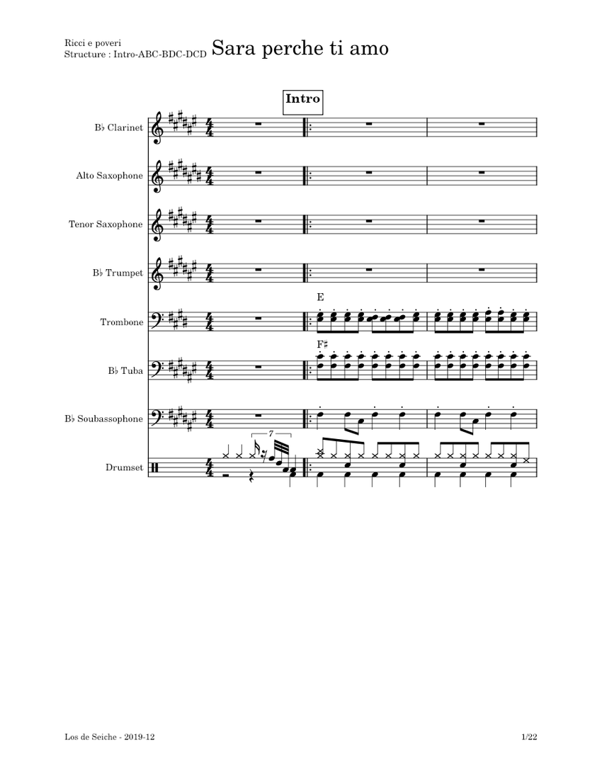 Sara perche ti amo – Ricchi e Poveri Sheet Music with Chords for Trombone, Tuba, Clarinet in b ...