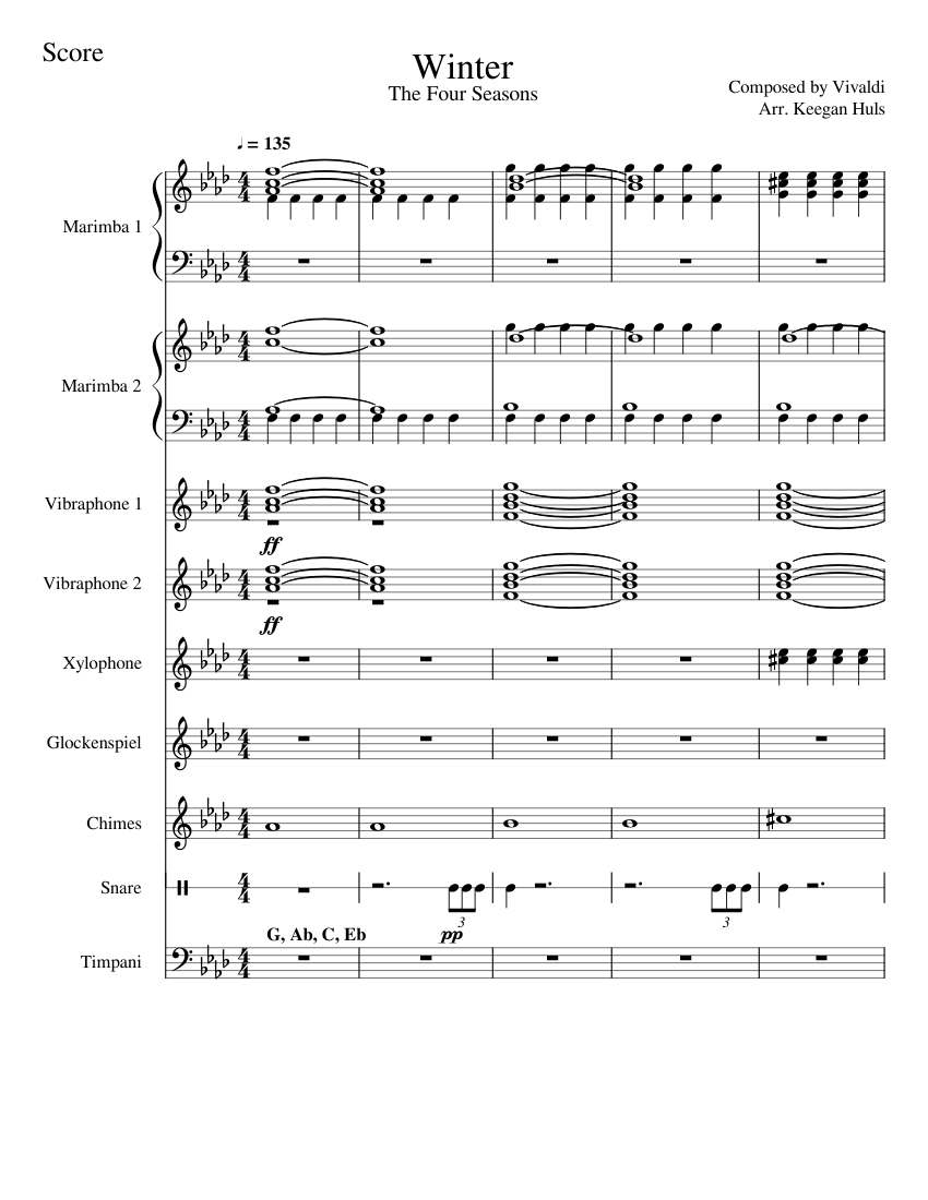 Winter The Four Seasons Sheet music for Timpani, Vibraphone ...
