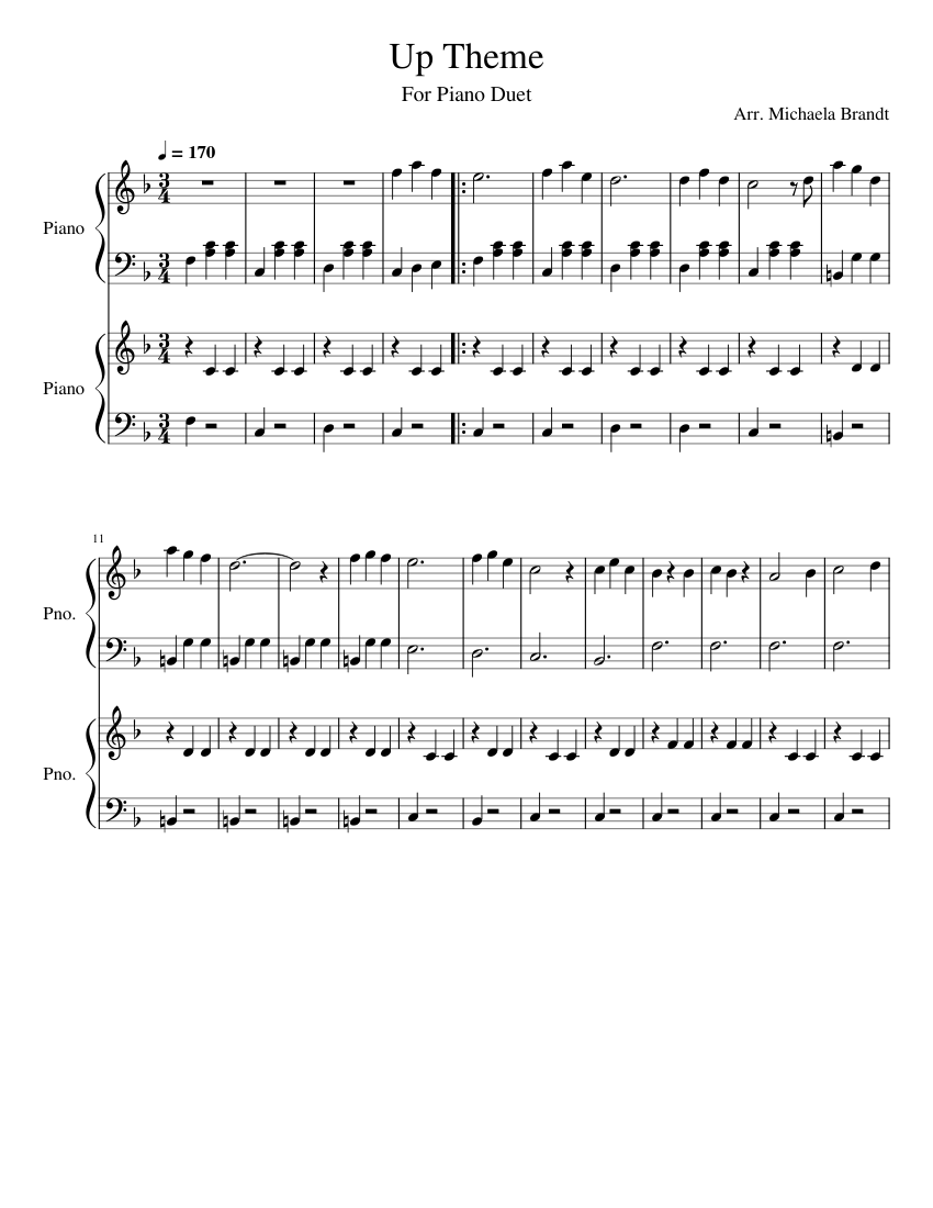 Up theme – Piano Duet Sheet music for Piano (Piano Duo) | Musescore.com