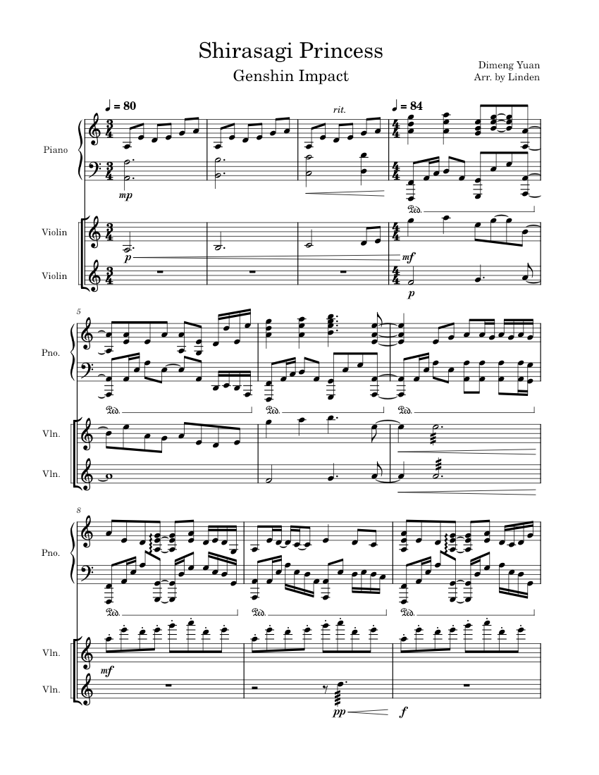 Shirasagi Princess – Dimeng Yuan from Genshin Impact Sheet Music for ...