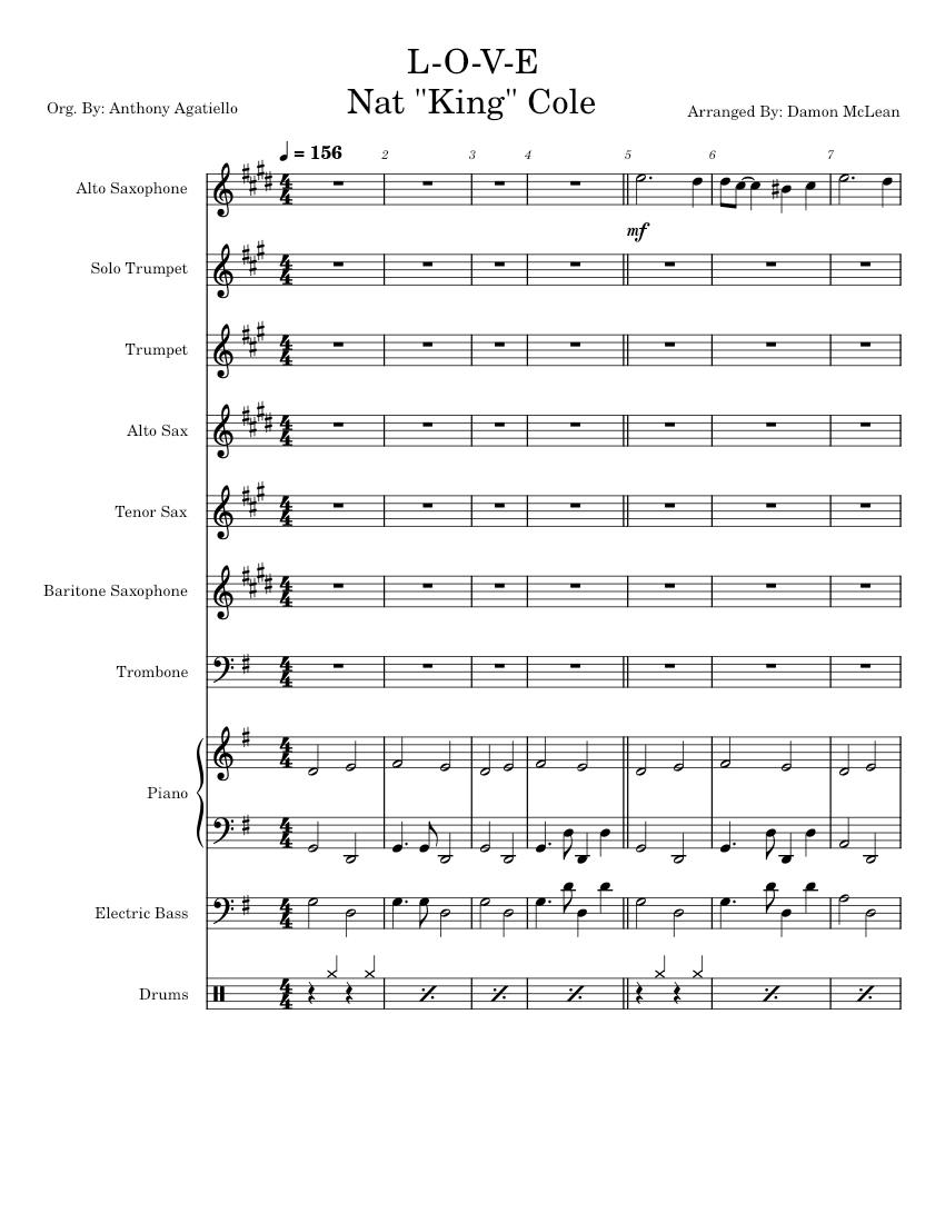 L-O-V-E - Nat King Cole Sheet Music for Piano, Trombone, Saxophone alto ...
