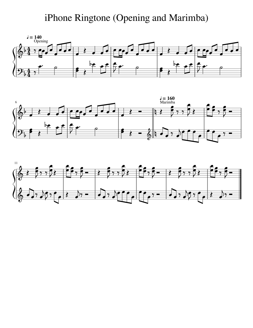 iPhone Ringtone Sheet Music for Marimba (Solo) | MuseScore.com