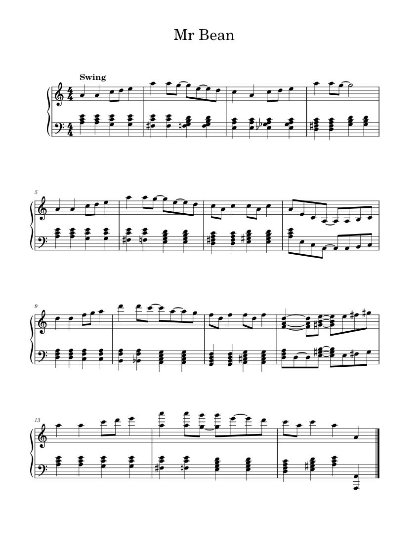 Mr bean theme – Misc Cartoons Mr Bean Sheet Music for Piano (Solo) easy | MuseScore.com