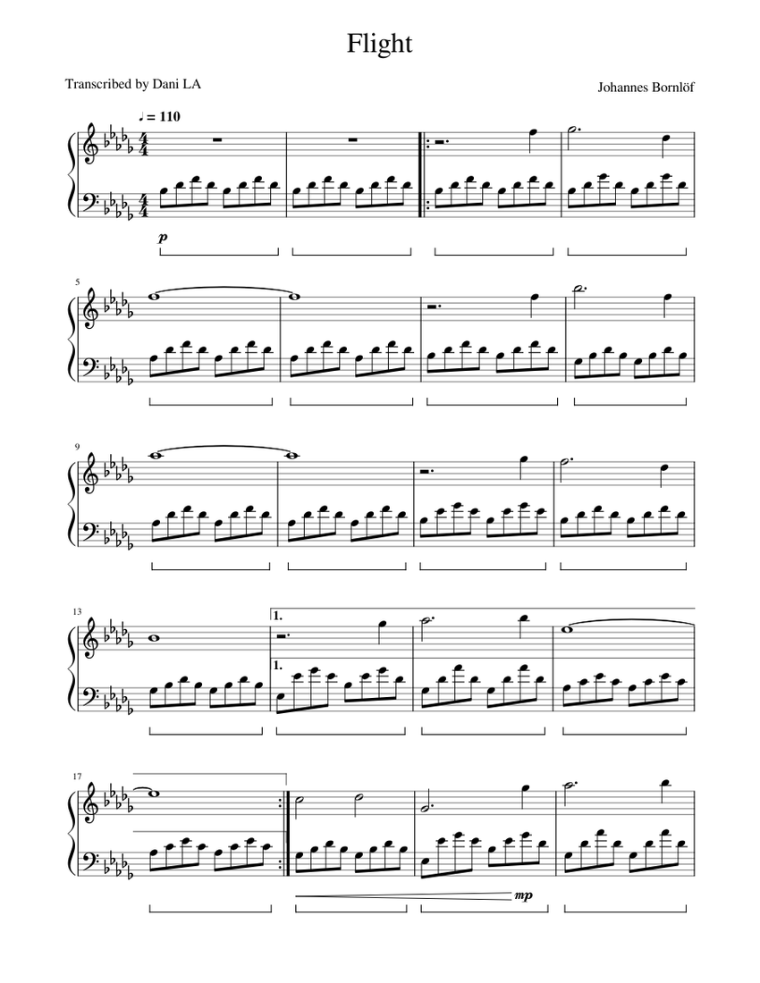 Flight - Johannes Bornlöf Sheet Music with Chords for Piano (Solo) Easy ...